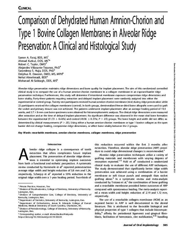 (PDF) Comparison of Dehydrated Human Amnion-Chorion and Type 1 Bovine ...