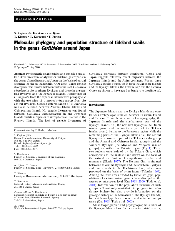 (PDF) Molecular phylogeny and population structure of tideland snails ...