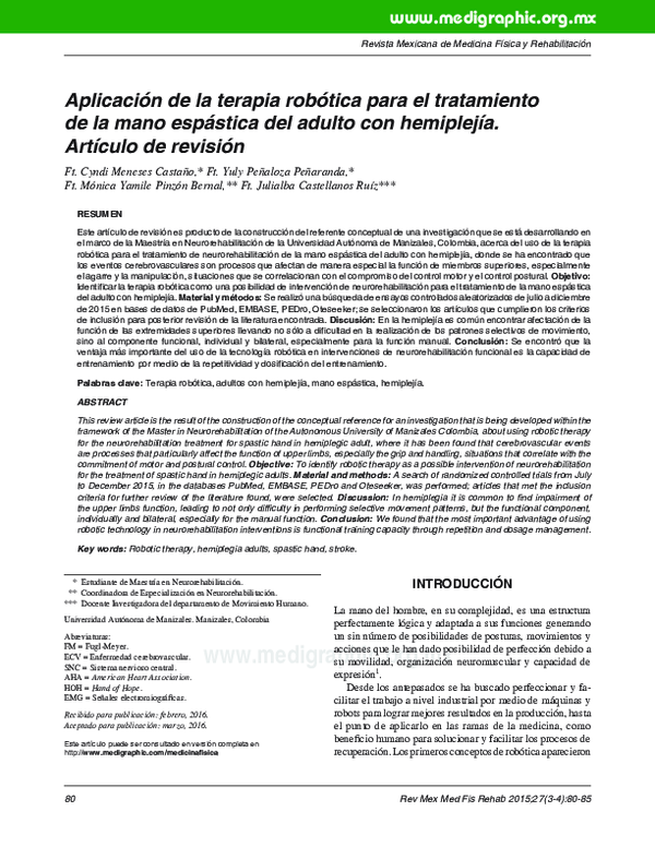 (PDF) Terapia en espejo para el tratamiento de la mano espástica del ...