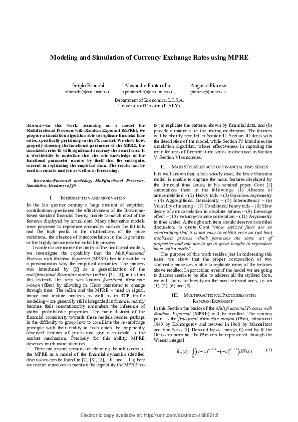 (PDF) Modeling and Simulation of Currency Exchange Rate Using ...