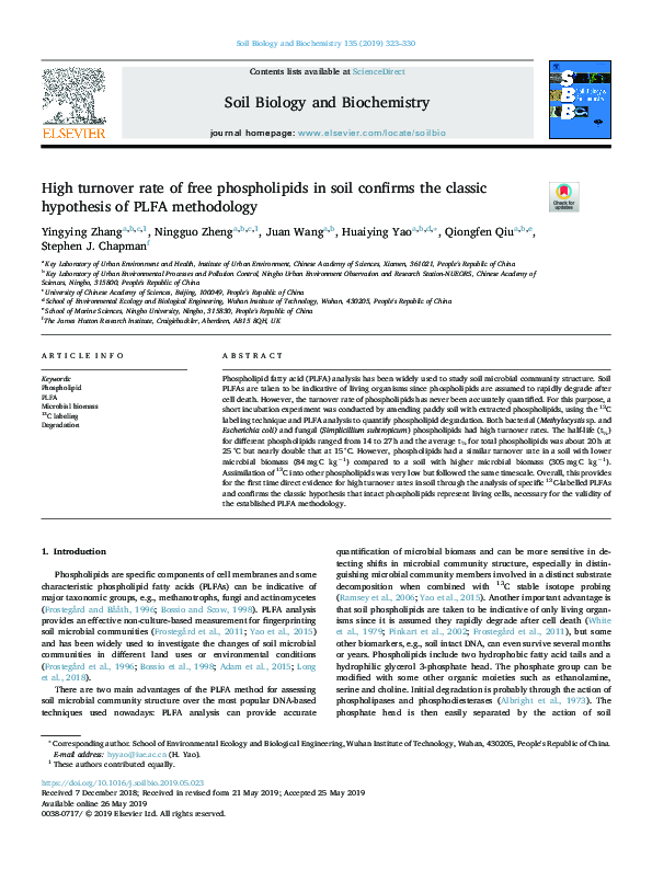 (PDF) High turnover rate of free phospholipids in soil confirms the ...
