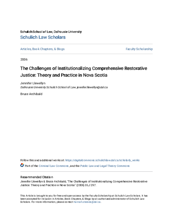 (PDF) The Challenges of Institutionalizing Comprehensive Restorative ...