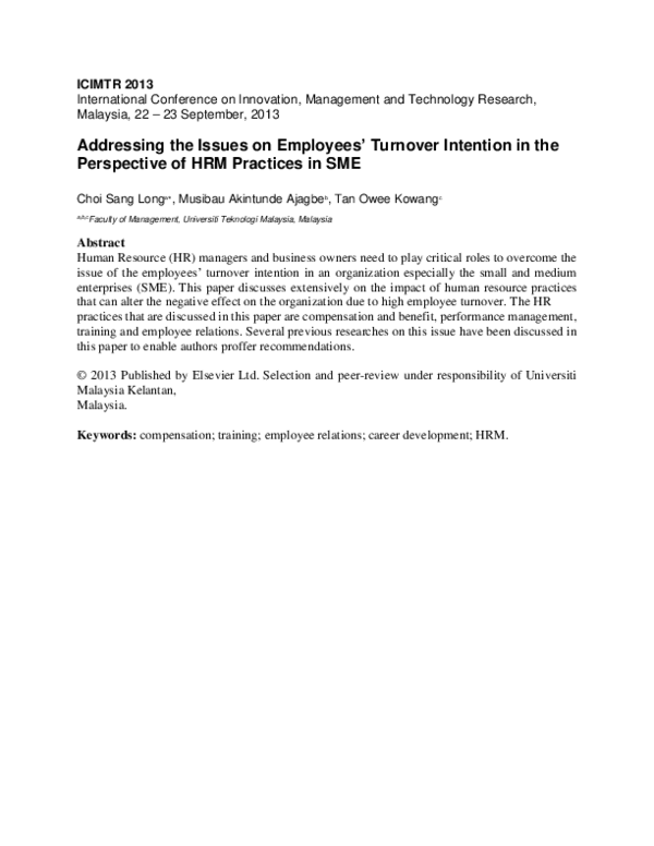 (PDF) Addressing the Issues on Employees’ Turnover Intention in the ...