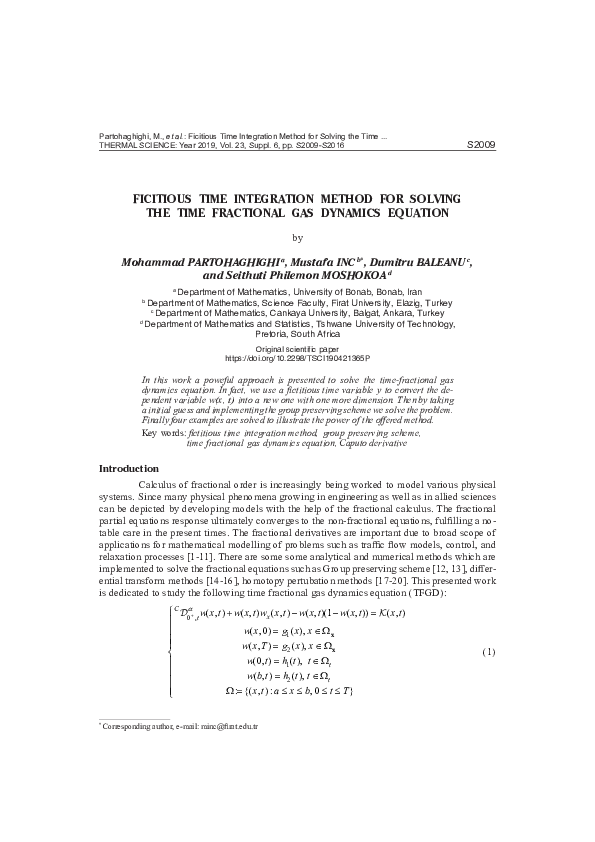 (PDF) Fictitious Time Method for Time-Fractional Gas Dynamics