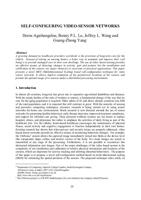 Pdf Self Configuring Video Sensor Networks