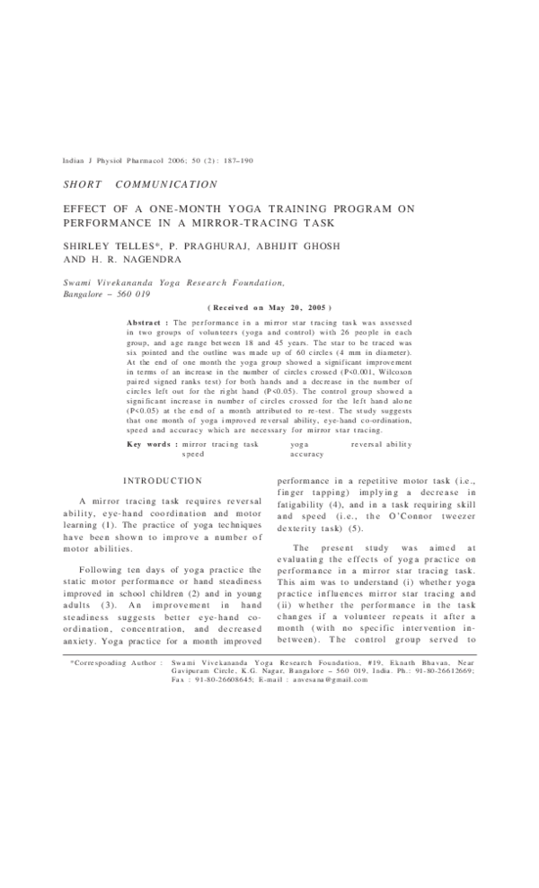 (PDF) Effect of a one-month yoga training program on performance in a ...