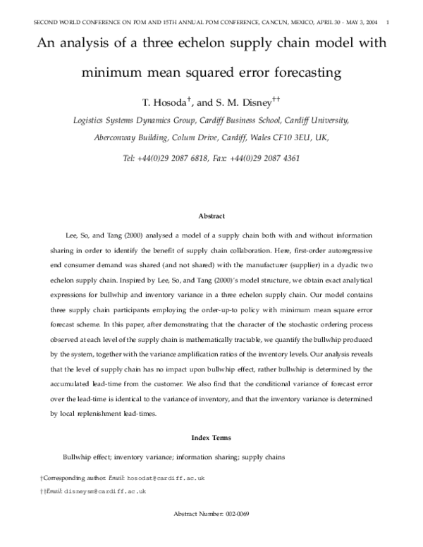 Pdf An Analysis Of A Three Echelon Supply Chain Model Withminimum Mean Squared Error Forecasting