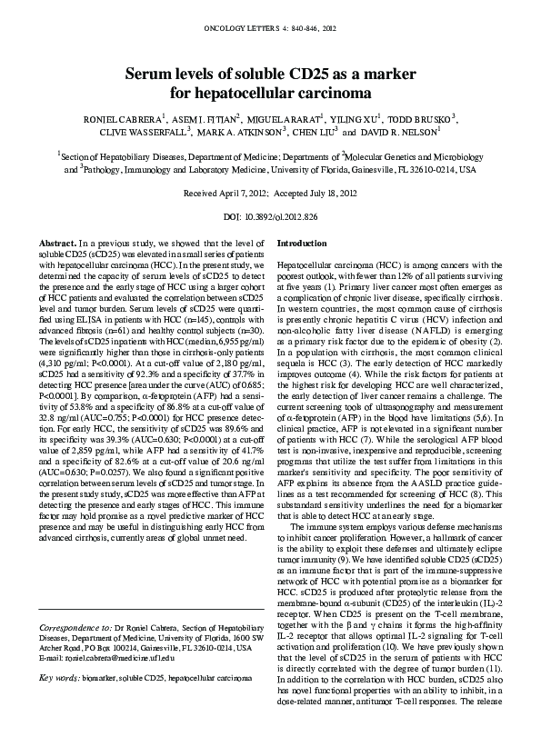 (PDF) Serum levels of soluble CD25 as a marker for hepatocellular carcinoma