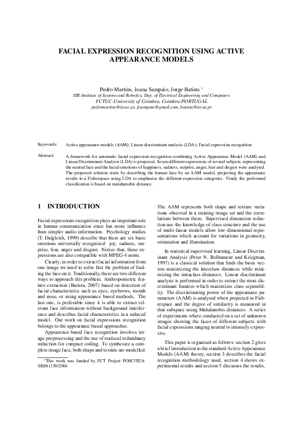 (PDF) Facial Expression Recognition Using Active Appearance Models