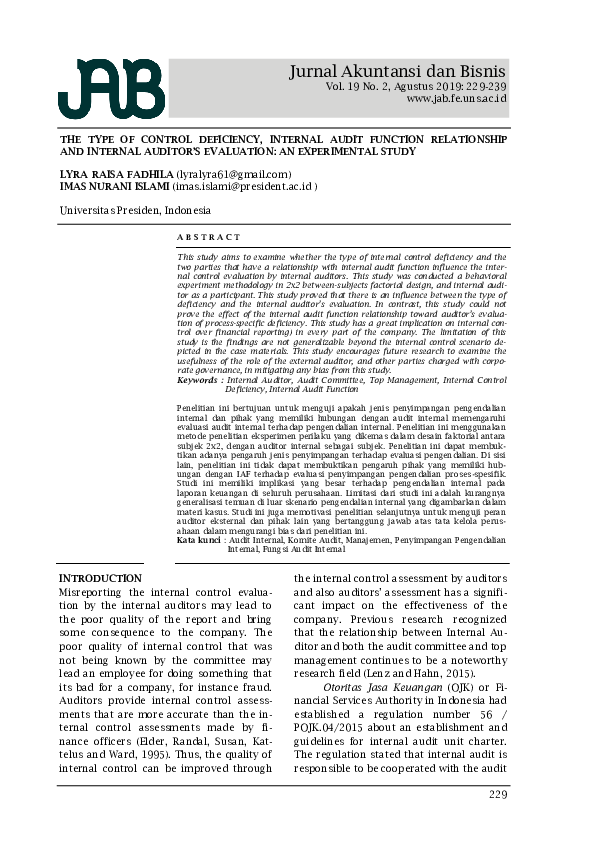 (PDF) The Type of Control Deficiency, Internal Audit Function ...