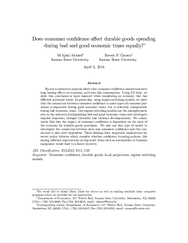 (PDF) Does consumer confidence affect durable goods spending during bad ...