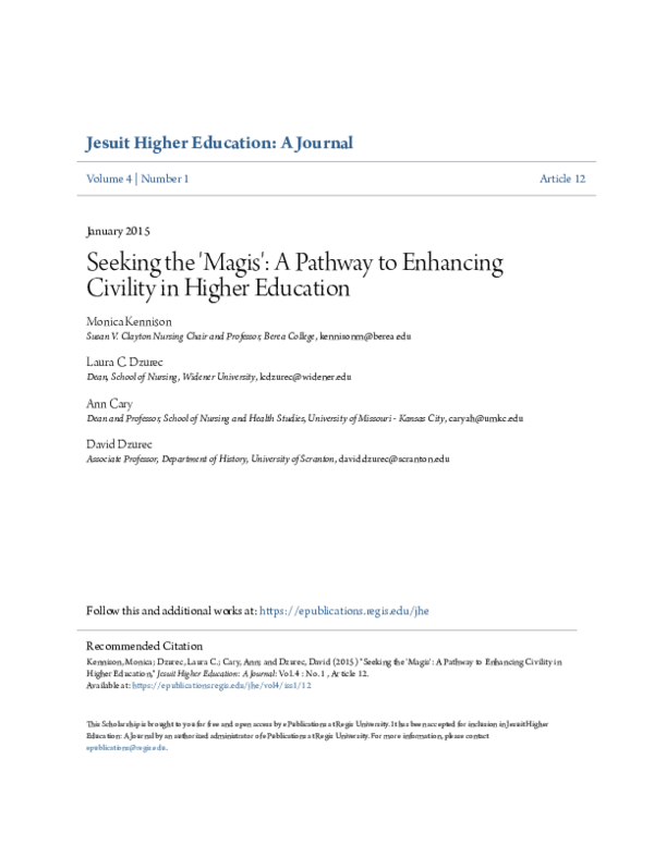 (PDF) Seeking the 'Magis': A Pathway to Enhancing Civility in Higher ...