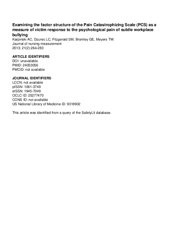 (PDF) Examining the Factor Structure of the Pain Catastrophizing Scale ...