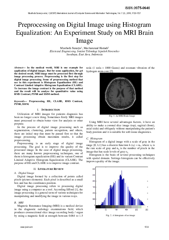 (PDF) Preprocessing on Digital Image using Histogram Equalization : An Experiment Study on MRI ...