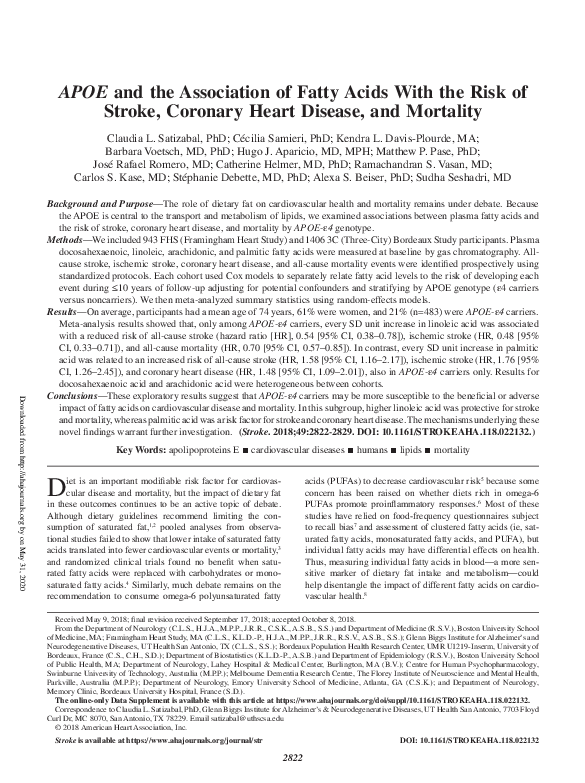 (PDF) APOE and the Association of Fatty Acids With the Risk of Stroke ...