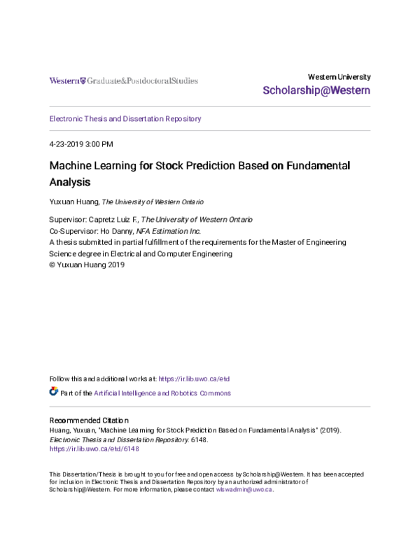 (PDF) Machine Learning for Stock Prediction Based on Fundamental Analysis