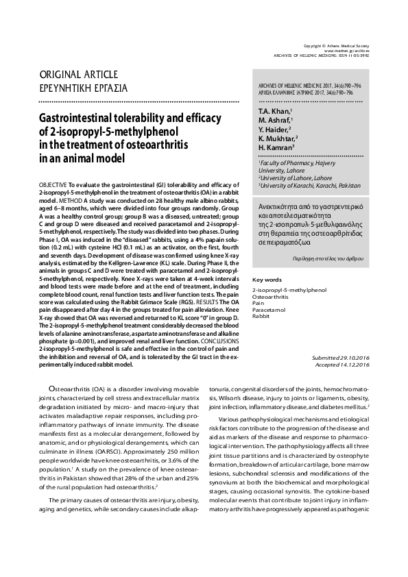(PDF) Gastrointestinal tolerability and efficacy of 2-isopropyl-5 ...