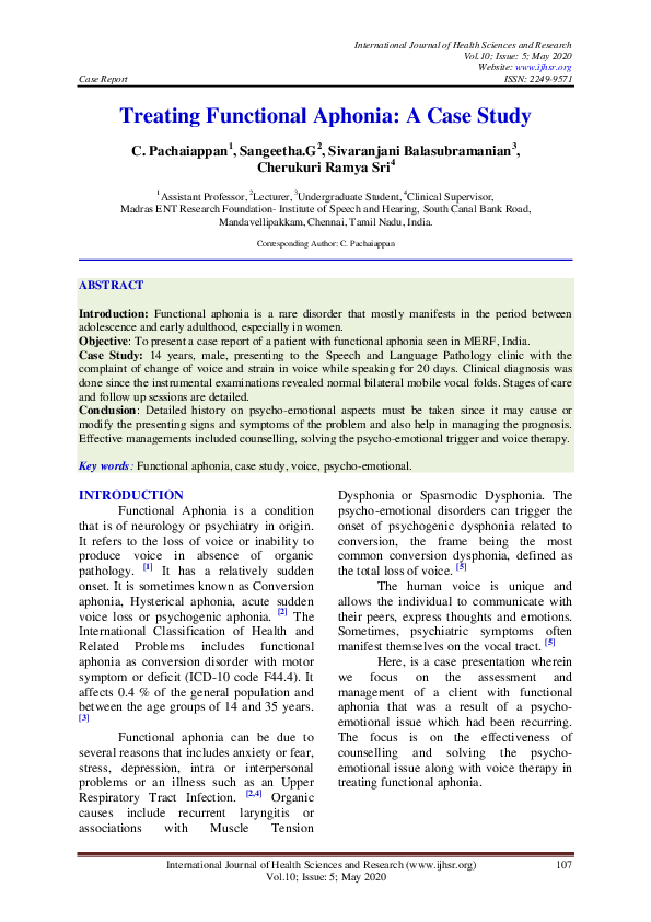 (PDF) Treating Functional Aphonia: A Case Study