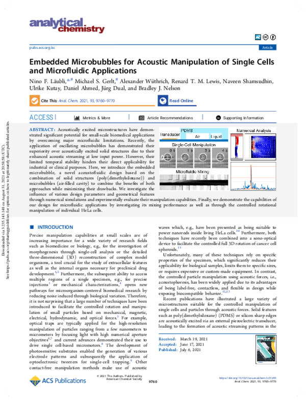 Pdf Embedded Microbubbles For Acoustic Manipulation Of Single Cells And Microfluidic Applications