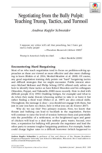 (PDF) Negotiating from the Bully Pulpit: Teaching Trump, Tactics, and ...