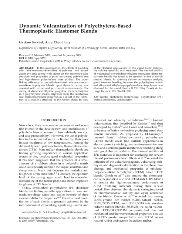 (PDF) Dynamic vulcanization of polyethylene-based thermoplastic ...