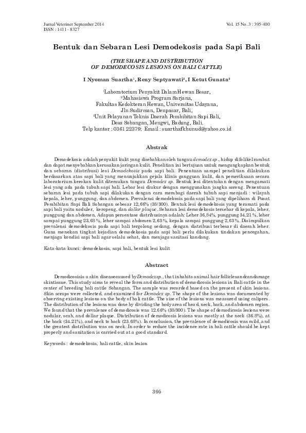 (PDF) Bentuk dan Sebaran Lesi Demodekosis pada Sapi Bali (THE SHAPE AND ...