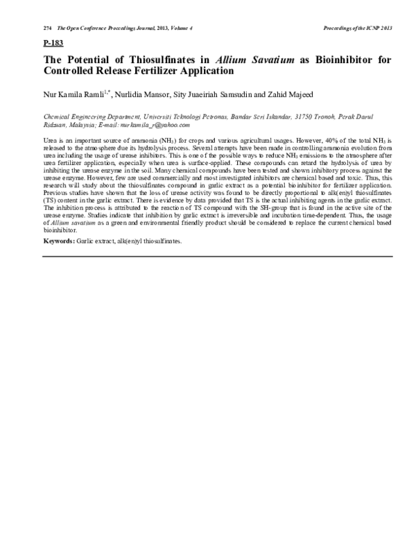 (PDF) The Potential of Thiosulfinates in Allium Savatium as ...