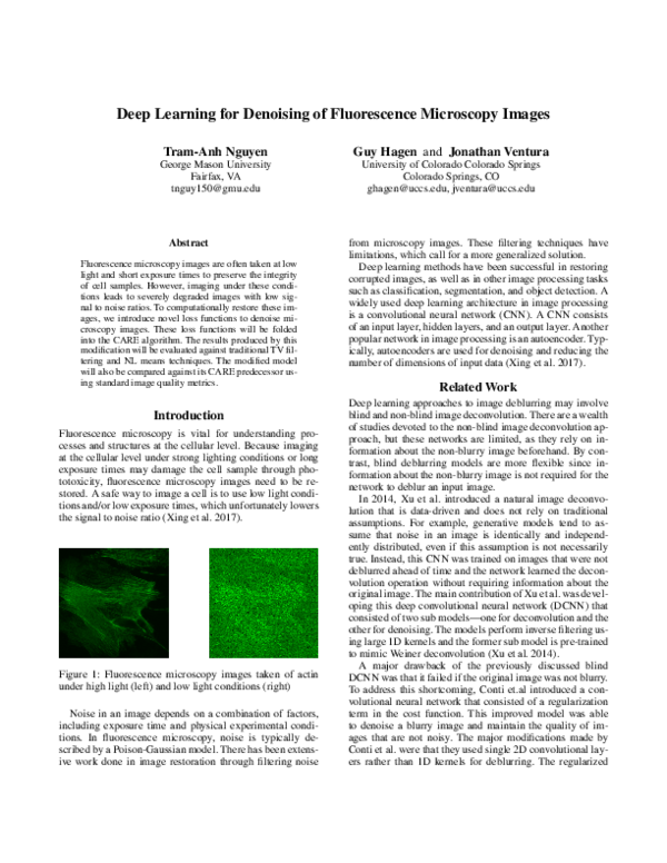 (PDF) Deep Learning for Denoising of Fluorescence Microscopy Images