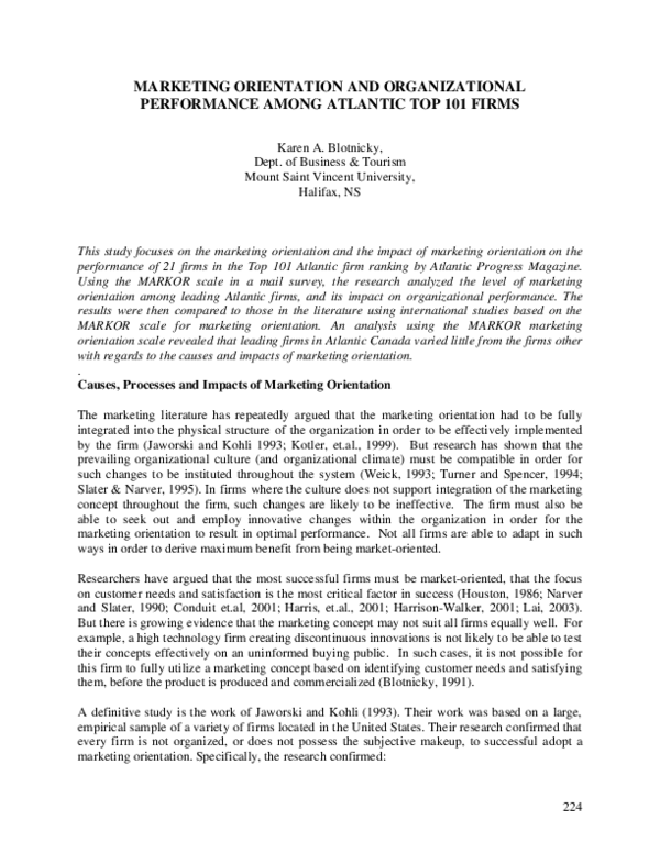 (PDF) Marketing orientation and organizational performance among ...