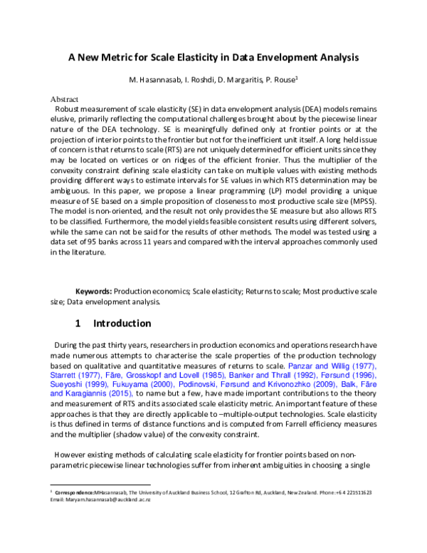 A New Metric for Scale Elasticity in Data Envelopment Analysis