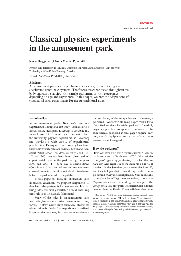 (PDF) Classical physics experiments in the amusement park