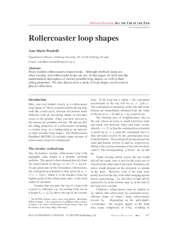 (PDF) Rollercoaster loop shapes
