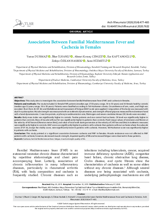 (PDF) Association Between Familial Mediterranean Fever and Cachexia in ...