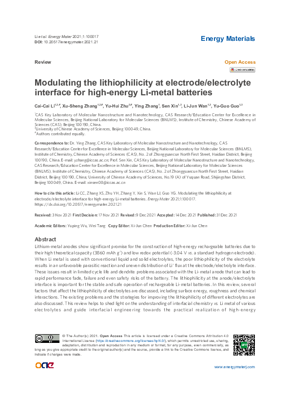 (PDF) Modulating the lithiophilicity at electrode/electrolyte interface for high-energy Li-metal ...