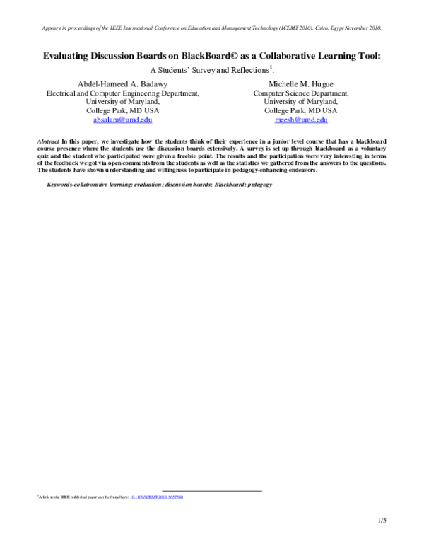 (PDF) Evaluating discussion boards on Blackboard© as a collaborative ...