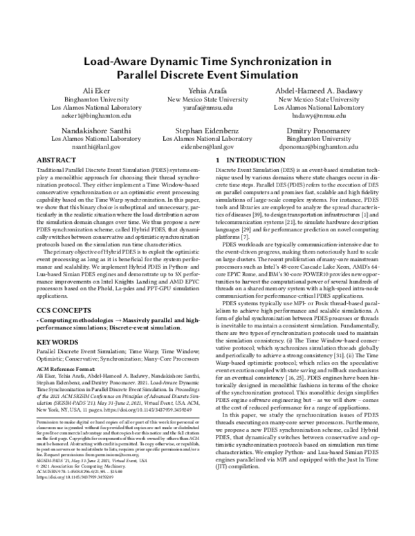 (PDF) Load-Aware Dynamic Time Synchronization in Parallel Discrete Event Simulation