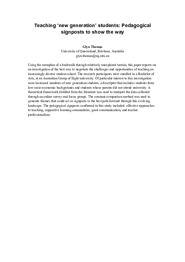 (PDF) Teaching ‘new generation’ students: Pedagogical signposts to show ...