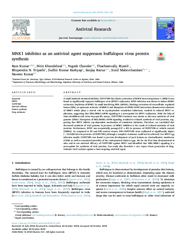 (PDF) MNK1 inhibitor as an antiviral agent suppresses buffalopox virus ...
