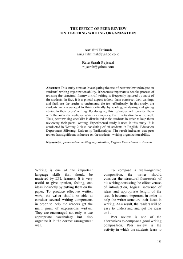 (PDF) The Effect of Peer Review on Teaching Writing Organization