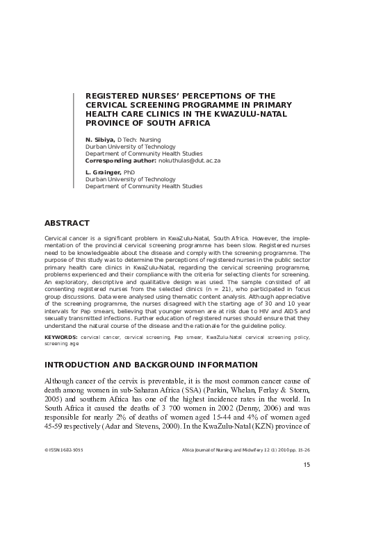 (PDF) Registered Nurses' Perceptions of the Cervical Screening ...
