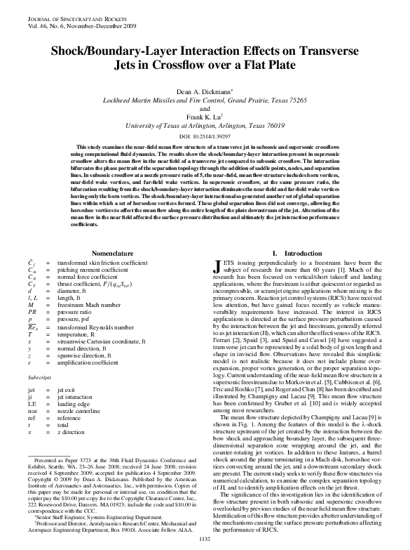 (PDF) Shock/Boundary-Layer Interaction Effects on Transverse Jets in Crossflow over a Flat Plate
