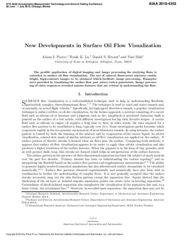 (PDF) New Developments in Surface Oil Flow Visualization | Frank Lu ...