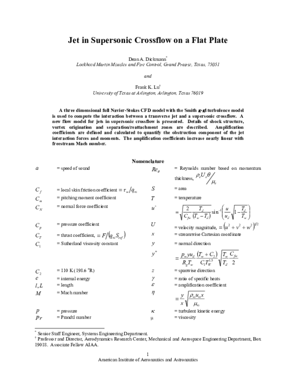 (PDF) Jet in Supersonic Crossflow on a Flat Plate