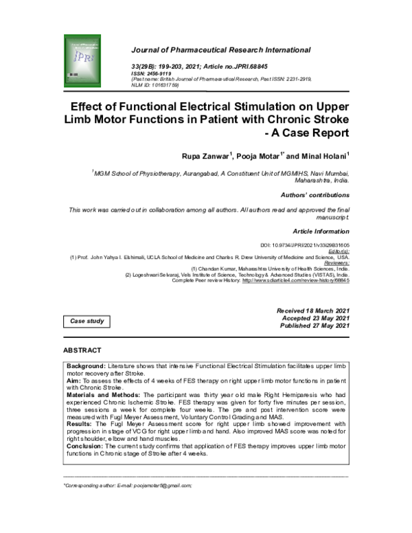 (PDF) Effect of Functional Electrical Stimulation on Upper Limb Motor ...