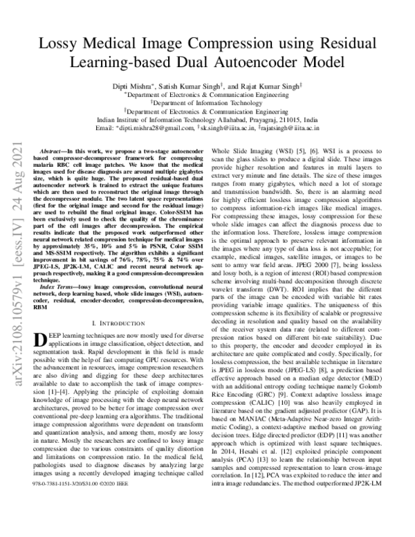 Pdf Lossy Medical Image Compression Using Residual Learning Based