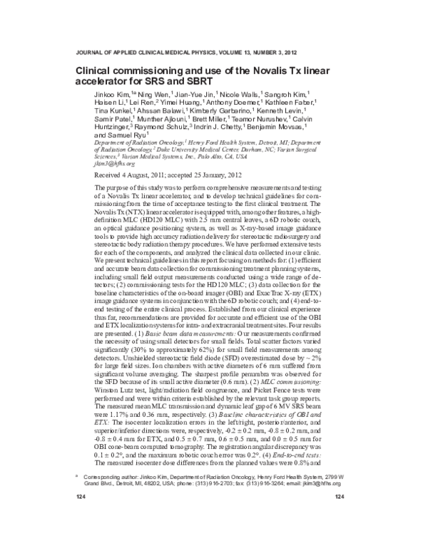 (PDF) Clinical commissioning and use of the Novalis Tx linear ...