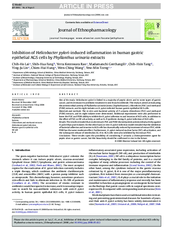(PDF) Inhibition of Helicobacter pylori-induced inflammation in human ...