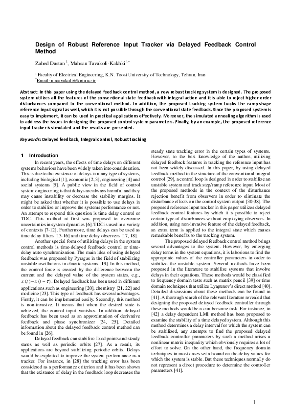 (PDF) Design of Robust Reference Input Tracker via Delayed Feedback ...