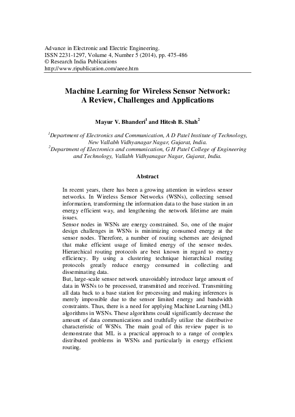 Pdf Machine Learning For Wireless Sensor Network A Review