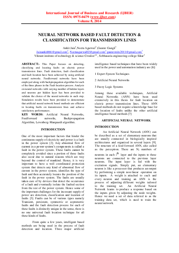 Pdf Neural Network Based Fault Detection And Classification For